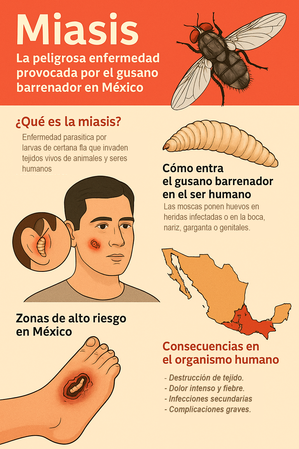 Miasis: La peligrosa enfermedad provocada por el gusano barrenador en México